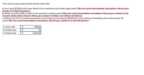 Solved The Continuously Compounded Interest Rate Is 8 A