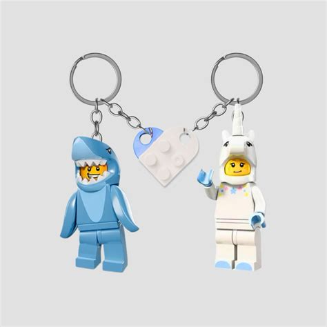 Dhis Project Shiny Keychain Lego Minifigure Blue Shark And White Unicorn Couple Set Shopee