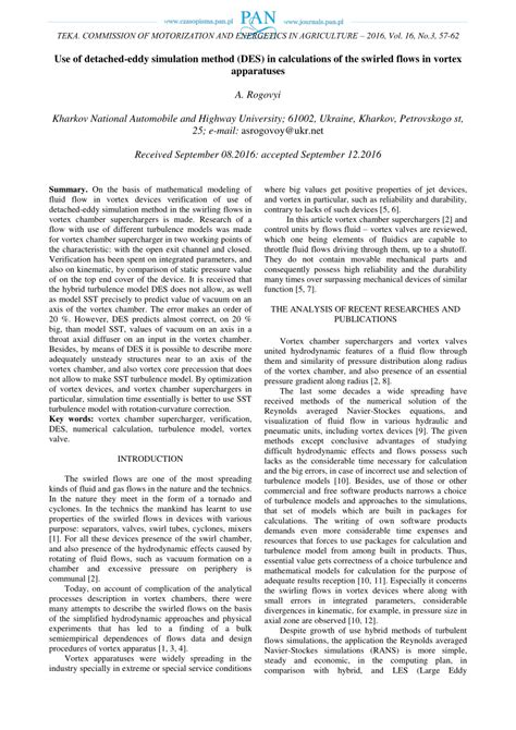 Pdf Use Of Detached Eddy Simulation Method Des In Calculations Of The Swirled Flows In
