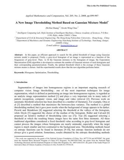 A New Image Thresholding Method Based On Gaussian Mixtures Model