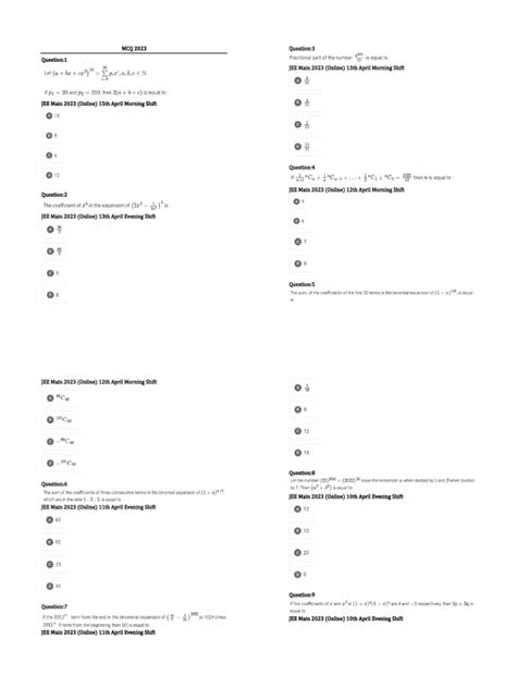 Binomial Question Paper Pdf