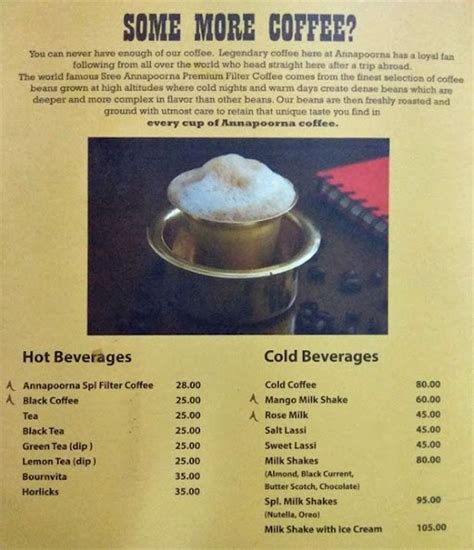 Menu Of Sree Annapoorna Sree Gowrishankar Rs Puram Coimbatore