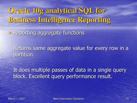 Ppt Oracle 10g Analytical Sql For Business Intelligence Reporting
