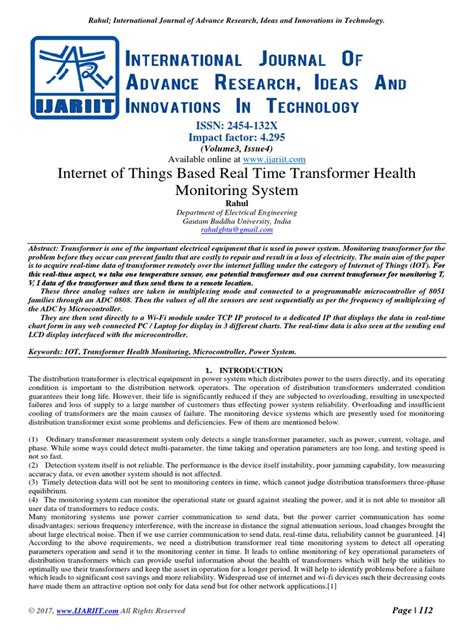 internet of things based real time transformer health monitoring system pdf internet of