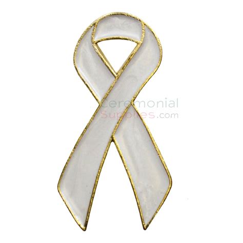 White Looped Ribbon Awareness Lapel Pin Ceremonial Groundbreaking