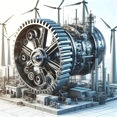 Photo Realistic As Wind Turbine Gearbox And Industrial Complex Concept