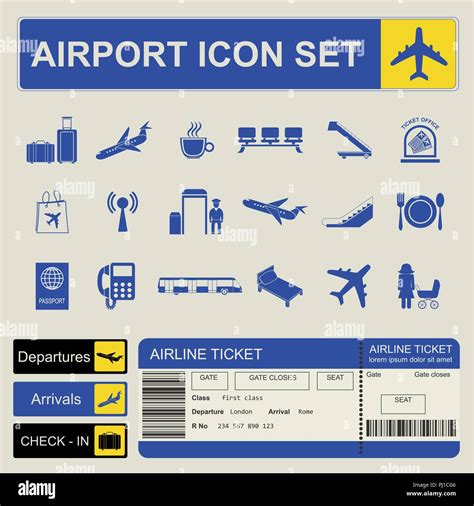 Airport Air Travel Icon Set Vector Illustration Stock Vector Image