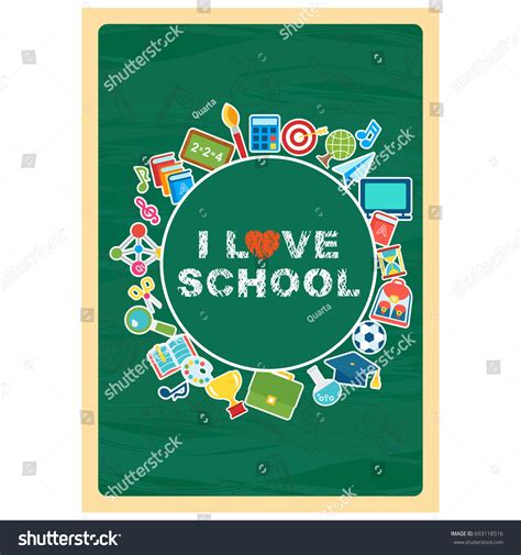 Vektor Stok School Background Flat Vector Cartoon Illustration Tanpa