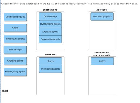 Solved Classify The Mutagens At Left Based On The Type S Of Chegg