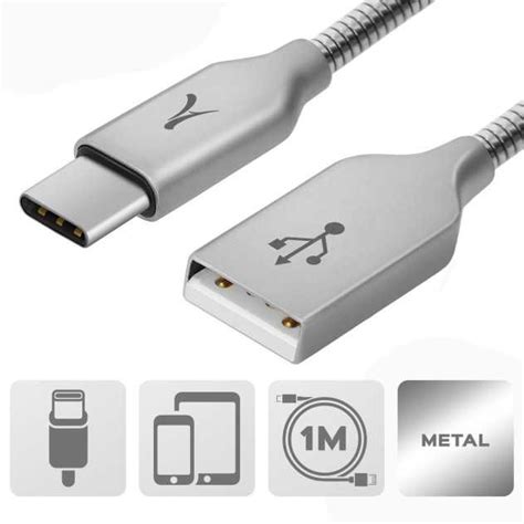 Câble incassable AKASHI USB vers USB C 1m Argent infinytech reunion