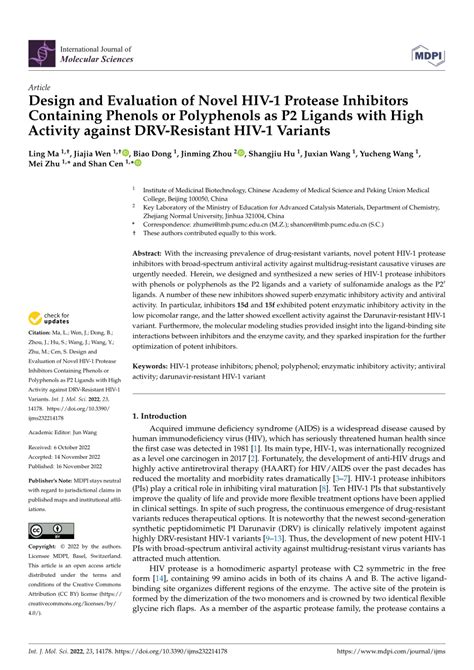 Pdf Design And Evaluation Of Novel Hiv 1 Protease Inhibitors