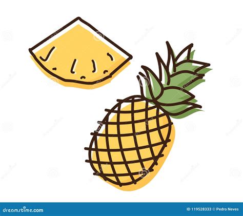 Pineapple Outline Illustration With Watercolor Effect Vector Doodle Sketch Hand Drawn