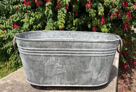 Galvanised Oval Trough W Handles Outdoor Garden Metal Steel Etsy