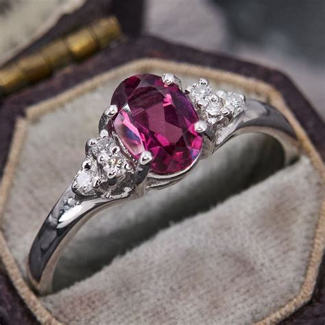 Rhodolite Garnet And Diamond Ring 14k White Gold