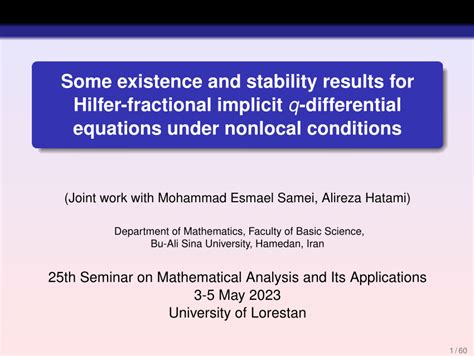 Pdf Some Existence And Stability Results For Hilfer Fractional