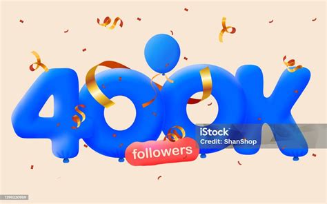 400k 추종자가있는 배너는 3d 파란색 풍선과 다채로운 색종이로 감사드립니다 소셜 미디어를위한 벡터 일러스트 레이 션 3d