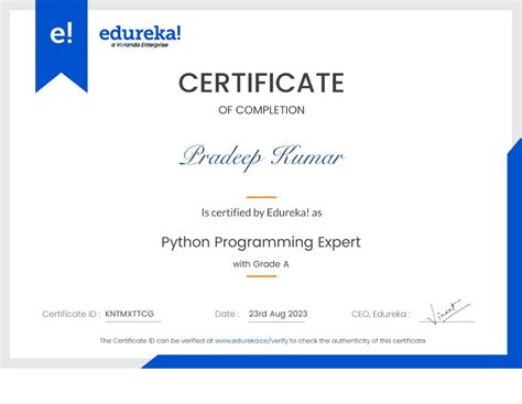 Check Out Pradeeps Certificate On Python Programming Expert Pradeep Kumar