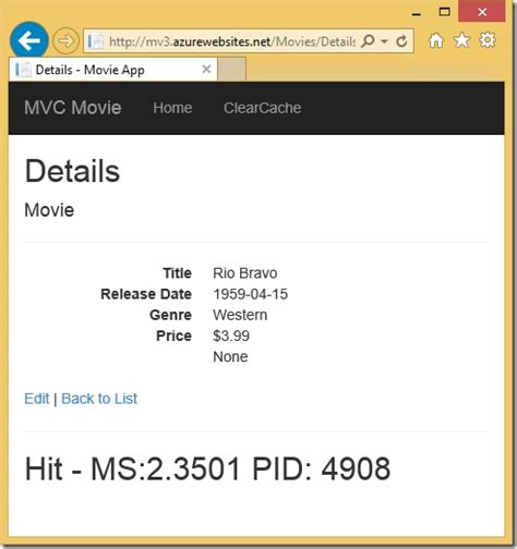 Mvc Movie App With Azure Redis Cache In Minutes Microsoft Azure Blog