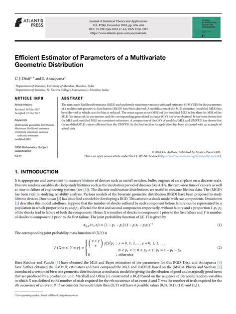 Pdf Efficient Estimator Of Parameters Of A Multivariate Geometric Distribution