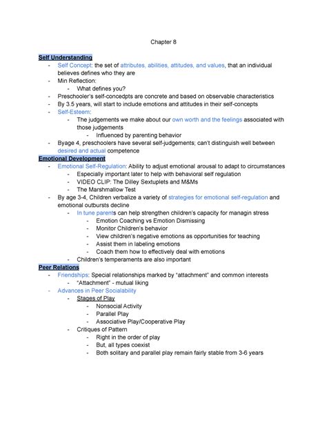 Ch 7 8 Dev Psych Chapter 7 And 8 Notes Chapter 8 Self