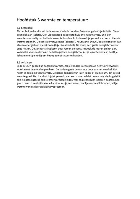 Samenvatting Nask Hoofdstuk Warmte En Temperatuur Begrijpen Als Het Buiten Koud Is Wil