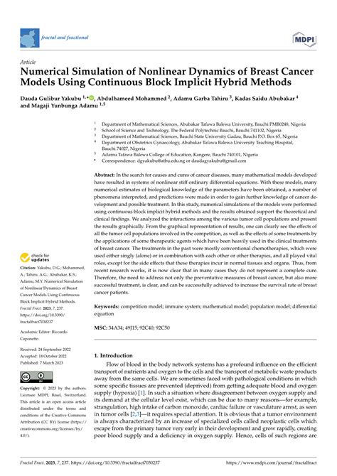 Pdf Numerical Simulation Of Nonlinear Dynamics Of Breast Cancer