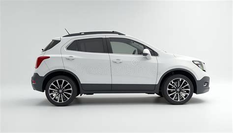 Sleek White Suv Side View With Dark Gray Accents On A Clean White