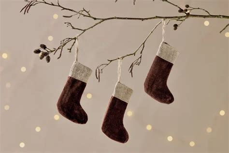 Karru Mini Velvet Stockings Decoration Set Of 3 Rich Mocha Nkuku