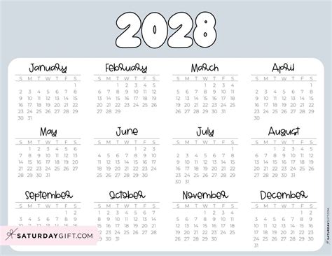 2028 Yearly Calendars 35 Aesthetic Free Printables