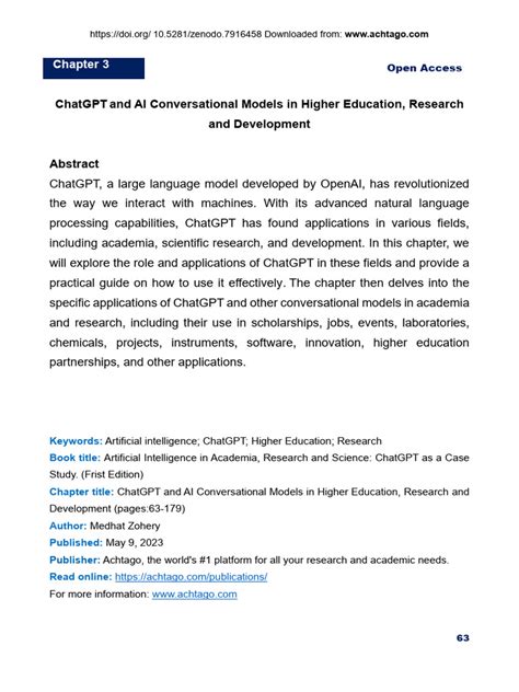 Chatgpt And Ai Conversational Models In Higher Education Research And