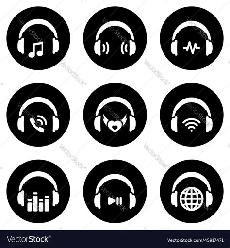Set Of White Icons Isolated Against A Black Vector Image