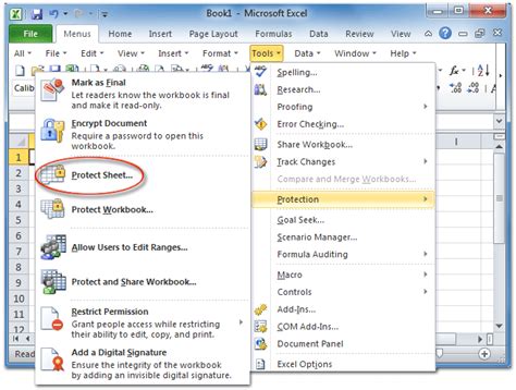 where is protect sheet command in excel 2007 2010 2013 2016