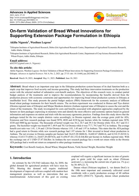 Pdf On Farm Validation Of Bread Wheat Innovations For Supporting Extension Package Formulation