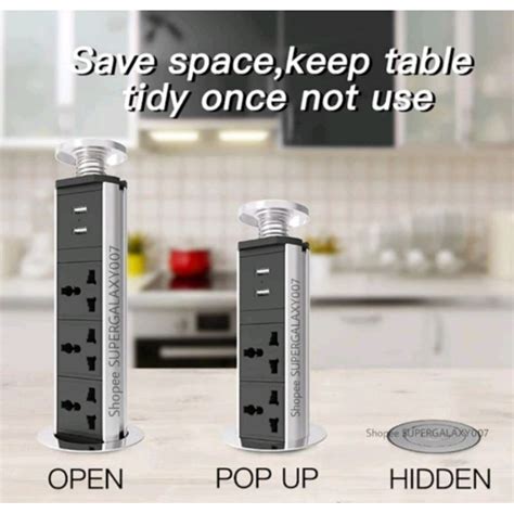 Jual Colokan Extension Table Pop Up Socket Colokan Ekstension Colokan Tanam 4 Slot 2 Usb Kabel