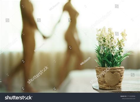 Blurred Naked Couple Standing Together Window Stock Photo 1713328906