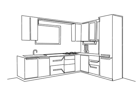 Premium Vector Single One Line Drawing Modern Kitchen Interior