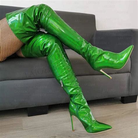Mega Sexy Lang Pu Leder Stiefel Mit Glanz Regenbogen Effekt Kaufen