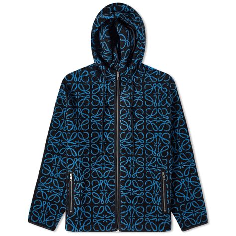 Loewe Anagram Jacquard Fleece Jacket Black Turquoise Editorialist
