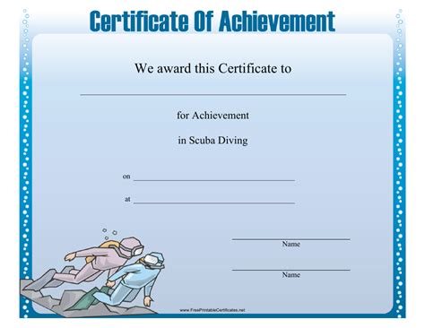 Scuba Diving Certificate Of Achievement Template Blue Download Printable Pdf Templateroller