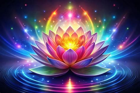 Lotus Flower With Chakra Petals In Swirling Energy Light Premium Ai