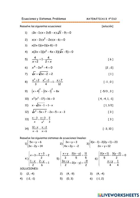 Ecuaciones Primer Grado Online Pdf Worksheet Live Worksheets