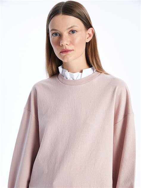 PEMBE Bisiklet Yaka Düz Uzun Kollu Kadın Sweatshirt Tunik W3DS47Z8