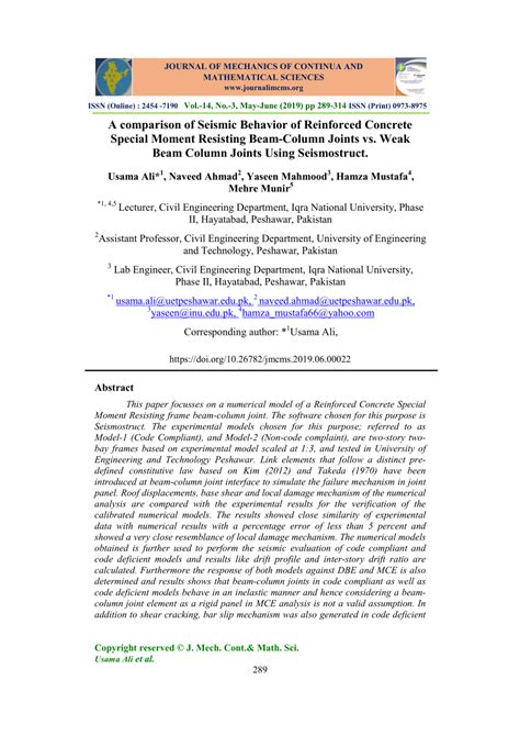 Pdf A Comparison Of Seismic Behavior Of Reinforced Concrete Special Moment Resisting Beam