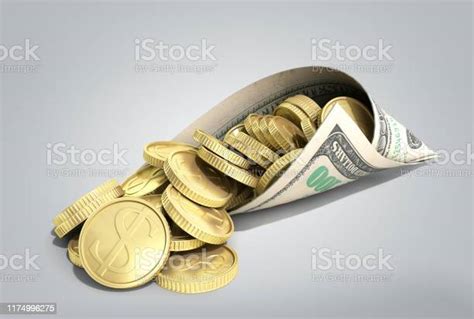 회색 그라데이션에 3d 렌더링 내부 달러 동전 달러 지폐 종이 봉투 0명에 대한 스톡 사진 및 기타 이미지 0명 개념 디지털 생성 이미지 Istock