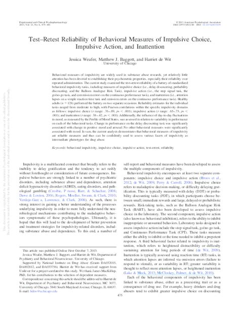 Pdf Test Retest Reliability Of Behavioral Measures Of Impulsive