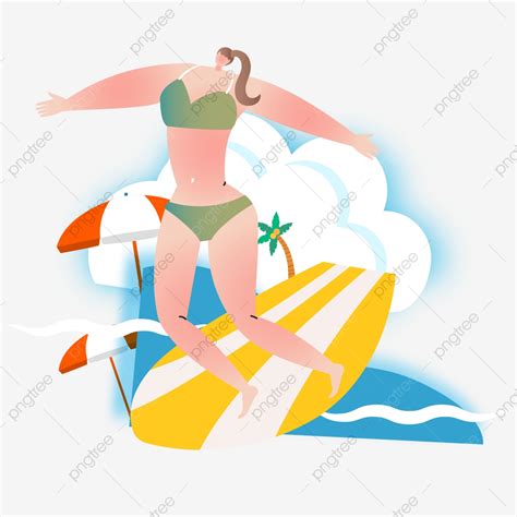 Summer Seaside Clipart Transparent Background Summer Seaside Surfing