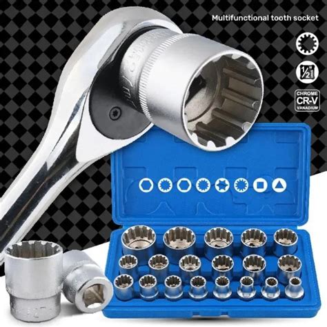 19pcs 12 Point Torx Socket Wrench Set Lock Socket Crv Hex Torx Splined