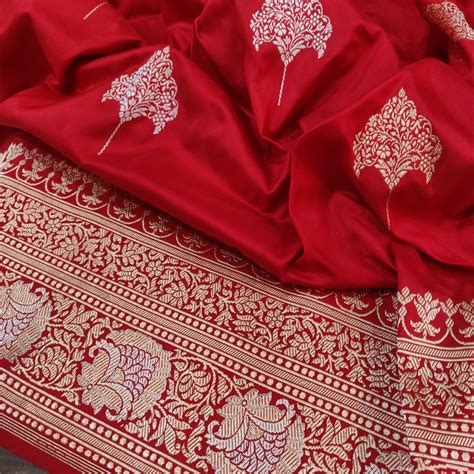 Handwoven Red Katan Silk Banarasi Saree Sanskriti Cuttack