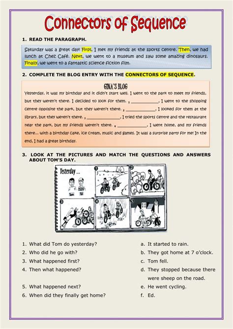 Connectors Of Sequence Interactive Worksheet Linking Words English