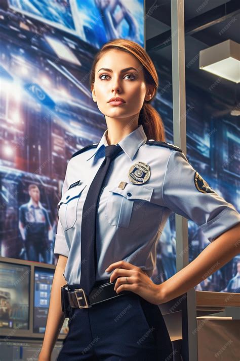A Uniformed Female Security Guard In The Security Room Premium Ai